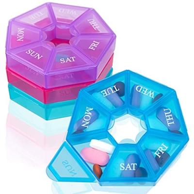 China Weekly Pill Organize Round 7 Day Pill Box Organizer 7-Sided Portable Pill Box Medicine Planner Small case for sale