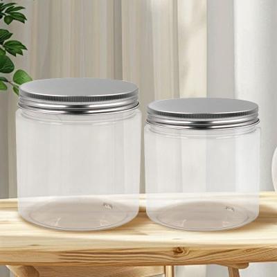China OEM Empty Clear 500ml 600ml Plastic Pet Ice Cream Supplement Candy Cookies Chocolate Jar Container with Aluminum Lid for sale