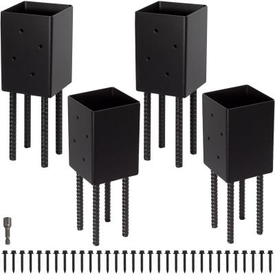 China Soporte para poste de valla con púa para suelo, uso para cubierta de concreto - Anclaje base de poste, metal con recubrimiento de polvo negro, 4 pulgadas x 4 pulgadas (Diámetro interior 3.5x3.5) en venta