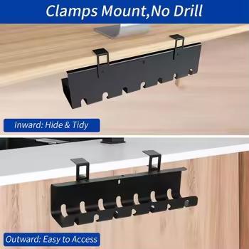 China 2 Pack No-Drill Carbon Steel Black Powder Coated Cable Organizer for Desk Cable Management for sale