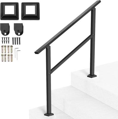 China Outdoor Handrails for Steps, 2-3 Step Stair Rail Kit, Black Square Tube with Horizontal Bar, Carbon Steel Support Rails for Seniors, Concrete & Deck Stairs, Easy Installation for sale