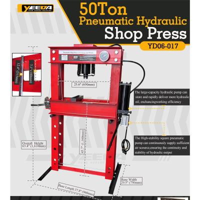 China 50 Ton Pneumatic Hydraulic Shop Press with Adjustable Working Bed Height for Garage Floor Press for sale