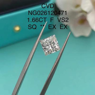 China IGI Certificaat NGIC Lab Groeide Diamant Prinses Vierkant Snij 1.66ct F VS2 Losse Hpht Cvd Diamant Moissanite Te koop