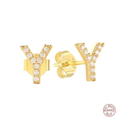 Cina Moda Sterling Silver A-z Alfabeto orecchini 18k oro placcato 925 Silver Letter Stud orecchini in vendita