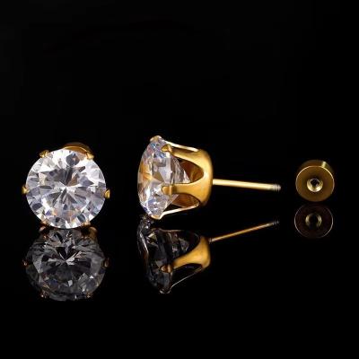 Cina Orecchini di acciaio di titanio di moda con ago fine Orecchini di acciaio inossidabile rotondo 18k Orecchini di zircone dorato in vendita