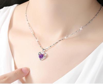 Cina 5A CZ Sterling Silver Heart Pendant Necklace in vendita