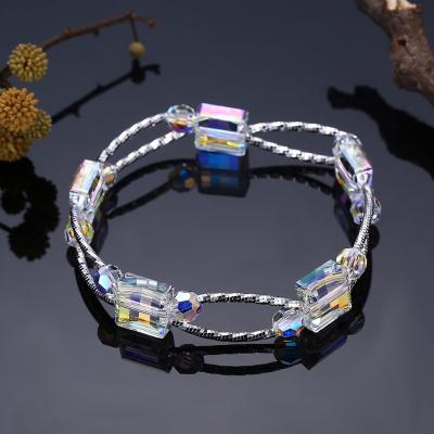 Cina quadrato 0.38oz Crystal Bracelet di 2.6in braccialetto sintetico dell'argento del cursore di 3 strati in vendita