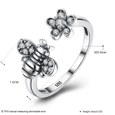 China Sterling Silver 925 de Regelbare Ring van de Bijen Leuke Bloem Te koop