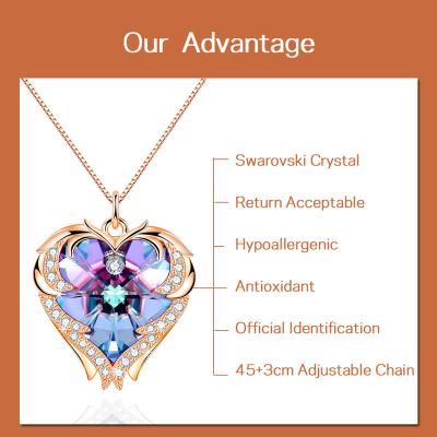 Cina Grande collana del cuore dei gioielli d'argento a 18 pollici 8,2 con la collana di Austrian crystal Crystal Gold Colorful Crystal Trendy in vendita