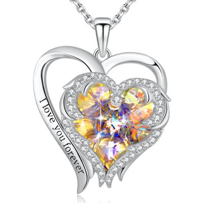 China 0.79x0.98in Sterling Silver Double Heart Necklace Austrian crystal Geel Kristal Te koop