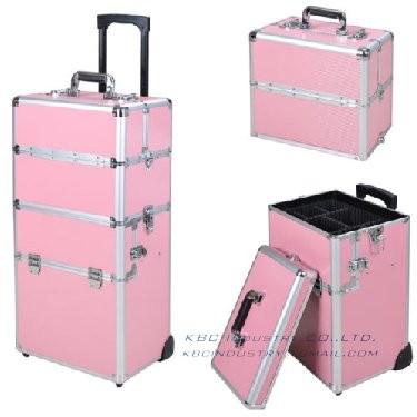 China Caixa cosmética rodada Lockable de alumínio cor-de-rosa da caixa de trem da composição do rolamento 2in1 à venda