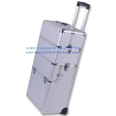 China Caixa cosmética rodada Lockable de alumínio cor-de-rosa da caixa de trem da composição do rolamento 2in1 à venda