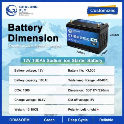 China 12V Sodium-Ion Starter Battery 60Ah–100Ah with Emergency Start Button and Pressure Relief Valve for sale
