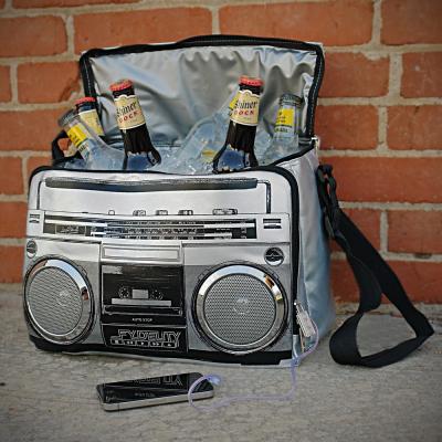 China Big Size Retro Sliver PVC Boombox Radio cooler Bag Working Speakers for sale