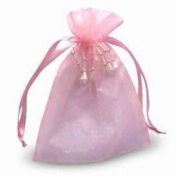 China Jewelry Organza Drawstring Pouch Bags With Cute Ribbon 10*14cm for sale