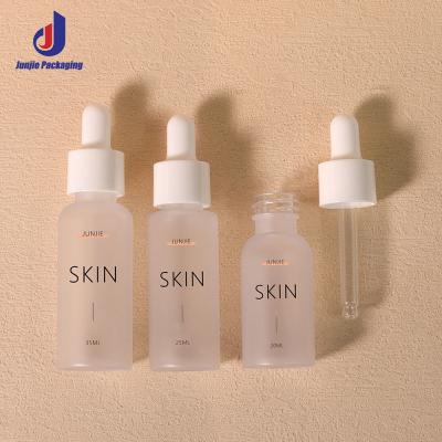 China PET Frosted Dropper Bottle Transparent Dropper Serum Bottle 20ml 25ml 35ml For Skincare for sale