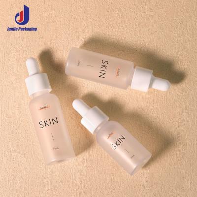 China PET Frosted Dropper Bottle Transparent Dropper Serum Bottle 20ml 25ml 35ml For Skincare for sale
