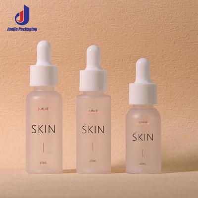 China PET Frosted Dropper Bottle Transparent Dropper Serum Bottle 20ml 25ml 35ml For Skincare for sale