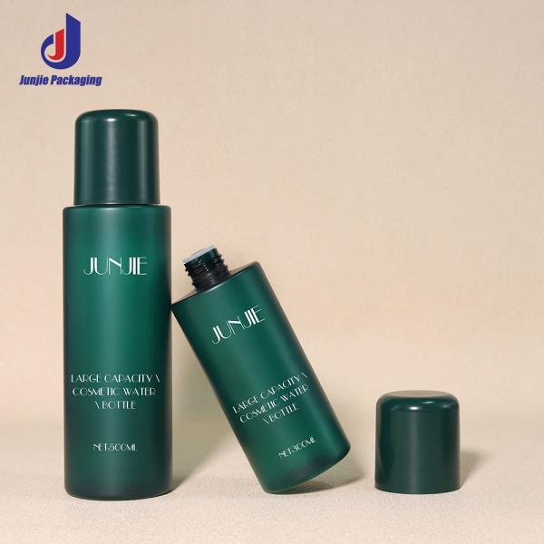 Quality 500ml PET Plastic Bottle Green Pump Lotion Bottle Frosted With Bamboo Lid for sale
