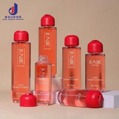 China Frascos de Toner Plásticos Personalizáveis de 30ml-150ml, Pescoço Longo, Tipo Plano, em Vermelho Laranja para Transparente para Cuidados com a Pele, Feitos de Material PETG à venda