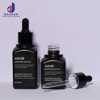 中国 カスタムデザイン PETG 40ml 50ml スクエア ブラック ヘアオイル セラム プラスチック ドロッパーボトル 化粧品用エッセンシャルオイル 販売のため