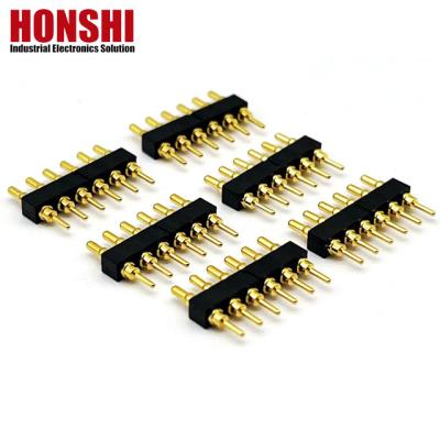 China Female Pogo Pin Connector 6P Gold Plated H2.5 Dip Type Brass Contact For PCB High Current for sale