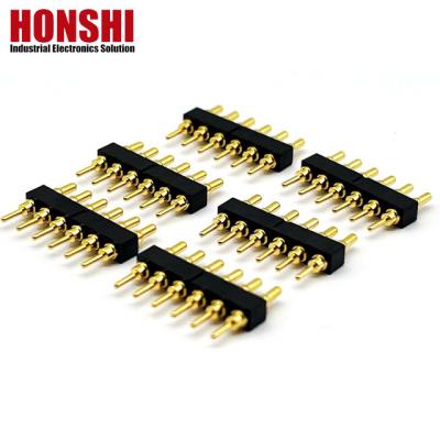 China Female Pogo Pin Connector 6P Gold Plated H2.5 Dip Type Brass Contact For PCB High Current for sale