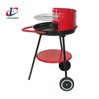 China Backyard Custom Round Charcoal Grill with Storage Rack Wheels for sale