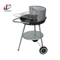 China Backyard Custom Round Charcoal Grill with Storage Rack Wheels for sale