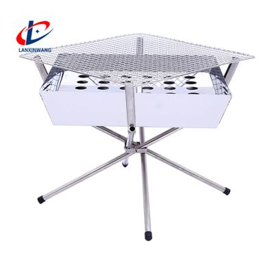 China Stainless Steel Camping Barbecue Grill Charcoal Cooking Cross Folding for sale