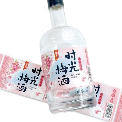 China Customized PVC Plastic Printing Waterproof Label Whisky Brandy Vodka Tequila Wine Beverage Water Bottle Packaging Label Sticker for sale