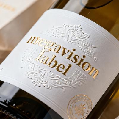 China Premium Vodka Frosted White Bottle Label Custom Matte Gold Stamping Packaging Labels Embossed Sticker for Luxury Spirit Branding for sale