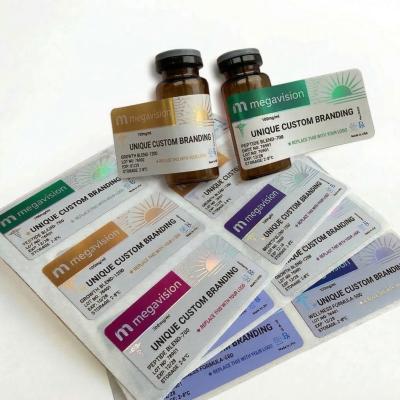 China Factory Supply 3ml 5ml 10ml Vial Glass Small Bottle Labels Waterproof Vinyl Sticker Hologram Packaging Labels for Research for sale