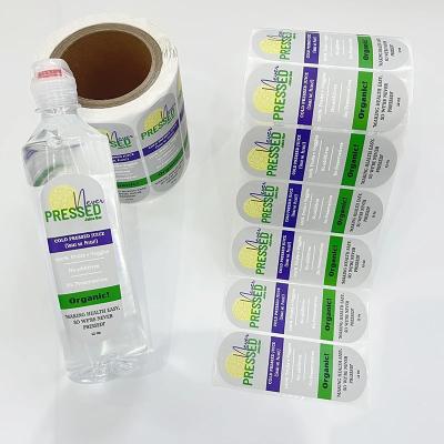 China High Quality Juice Sticker Logo Clear Printing Water Bottle Packaging Label Custom Juice Bottle Labels for sale