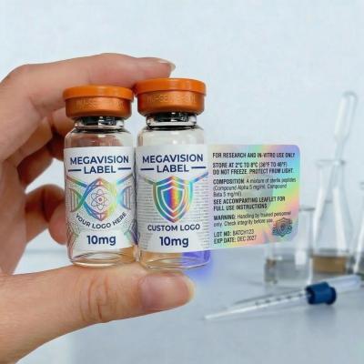 China Factory OEM ODM 2ml 5ml 10ml Vial Bottle Sticker Custom Logo Holographic Label for Glass Vial Labels for sale