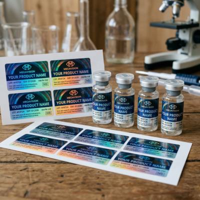 China Customized Hot Stamping Holographic Laser Paper Adhesive Sticker for Glass Vial Packaging Label for sale