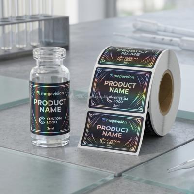 China Factory Direct Hologram Waterproof Bottle Labels Self Adhesive Vinyl Sticker for Small Glass Vials for sale