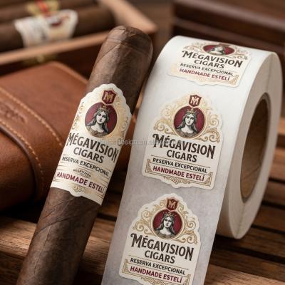 China Custom Cigar Ring Labels Textured Paper Cigar Bands With Gold Silver Foil Finishing for sale