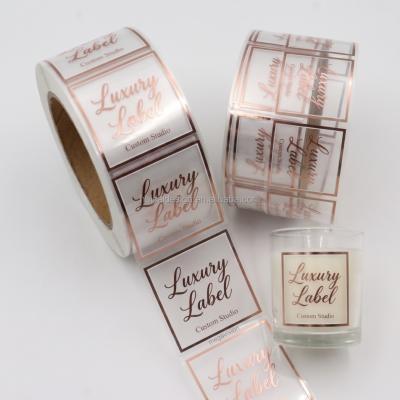 China Custom Rose Gold clear Candle Labels Waterproof Hot Stamping Adhesive Stickers for Luxury Candle Bottle Packaging for sale