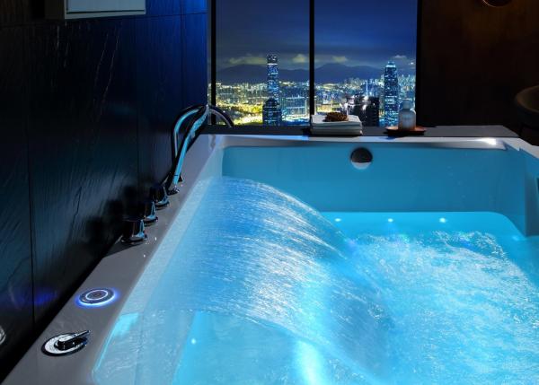 Quality Ladodo Luxury Double Rectangle Bathtub With One Piece LED Bottom Light for sale