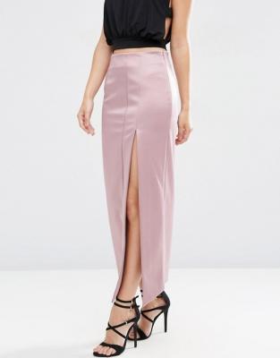 China Polyester-Frauen-Satin 100% Maxi Skirt mit Reißverschluss-seitiger Befestigung zu verkaufen