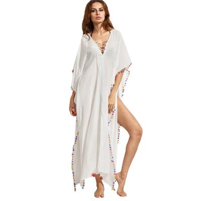 China De Boheemse Witte Lace-up Lange Dekking van het de Zomerstrand kleedt zich omhoog met Spleet Te koop