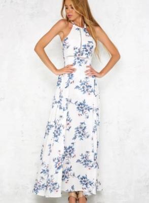 Cina Fessura stampata floreale senza maniche con ampia scollatura sulla schiena Maxi Long Dress della capezza della Boemia per la donna in vendita