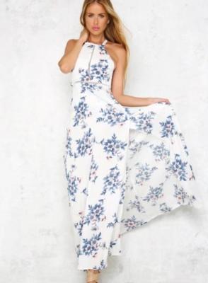 Cina Fessura stampata floreale senza maniche con ampia scollatura sulla schiena Maxi Long Dress della capezza della Boemia per la donna in vendita