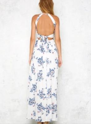 Cina Fessura stampata floreale senza maniche con ampia scollatura sulla schiena Maxi Long Dress della capezza della Boemia per la donna in vendita