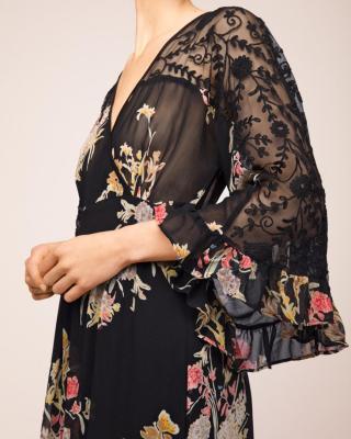 China V-decote bordado floral Maxi Woman Dress da cintura do império do projeto da forma à venda