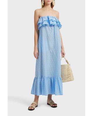 中国 肩の花の刺繍のひだの服の女性を離れた女性の青い綿 販売のため