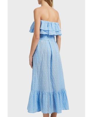 中国 肩の花の刺繍のひだの服の女性を離れた女性の青い綿 販売のため