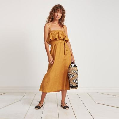 Cina Cinghie regolabili Maxi Linen Dress delle donne dell'abbigliamento di Boho in vendita