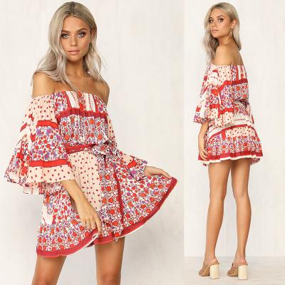 Cina L'estate veste le donne Boho stampato fuori dalla spalla Mini Dress in vendita